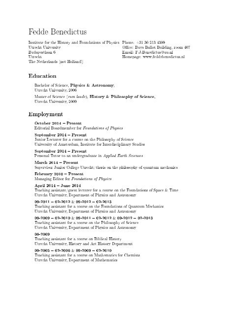 Fedde Benedictus: Curriculum Vitae