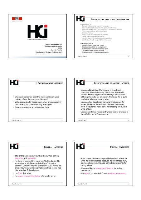 Steps in the task analysis process 1. Scenario ... - HCI - EPFL