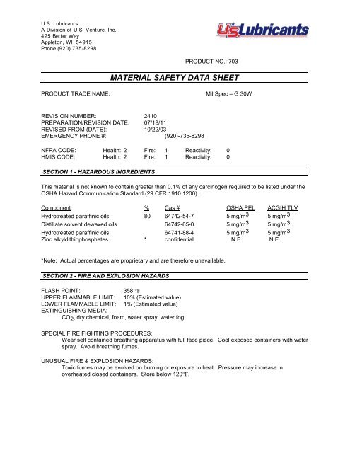 MSDS - US Lubricants