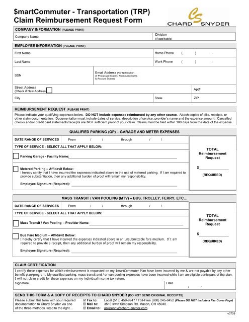 Claim Form and Instructions - Chard Snyder