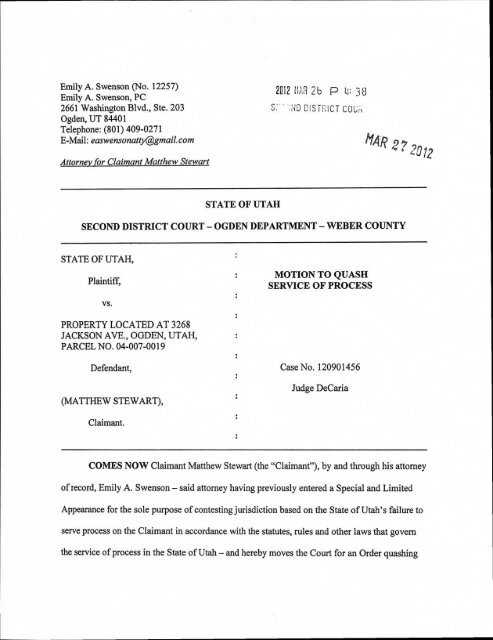 motion to quash service of process - WCFGoldmine