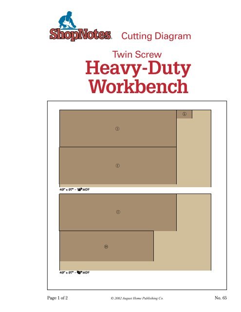 Heavy-Duty Workbench Cutting Diagram - ShopNotes