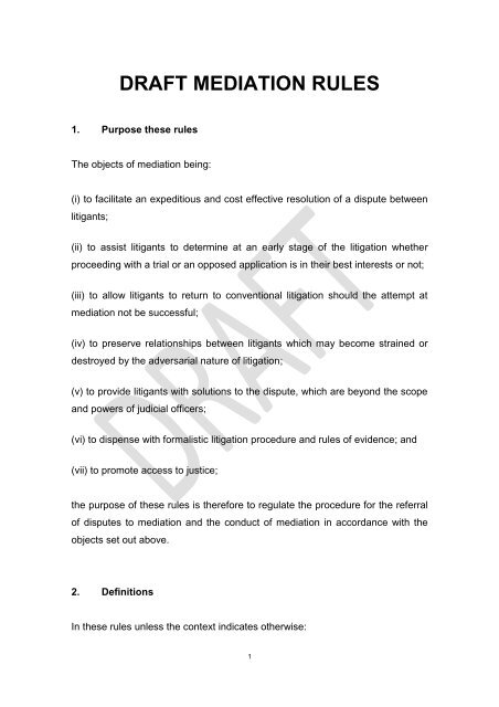 DRAFT MEDIATION RULES - Cape Law Society