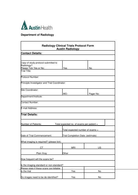 Department of Radiology Radiology Clinical Trials Protocol Form ...