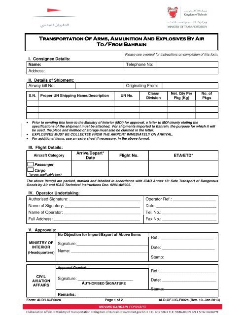 I. Consignee Details: Name: Telephone No: Address: II. Details of ...