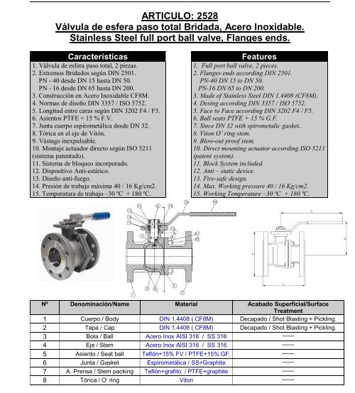 2528 VÃ¡lvula de esfera paso total Bridada, Acero ... - Alma-valves.ie