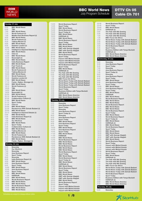 BBC World News DTTV Ch 05 Cable Ch 701 - Starhub