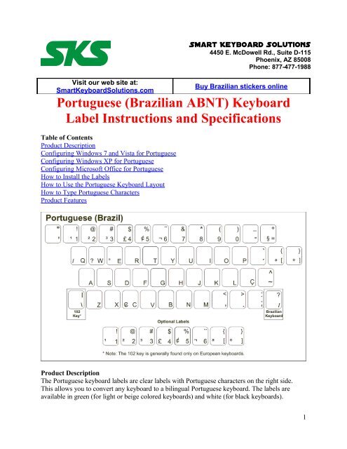 Portuguese (Brazilian ABNT) Keyboard Label Instructions and ...