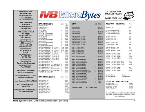 Micro-Bytes Price List / Liste de Prix (Online Edition) [03/15/2000] 1 ...