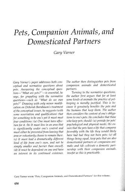 Gary Varner, Pets, Companion Animals, and Domesticated Partners