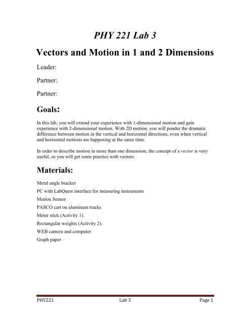 PHY 221 Lab #1: Introduction to Measurements - Physics