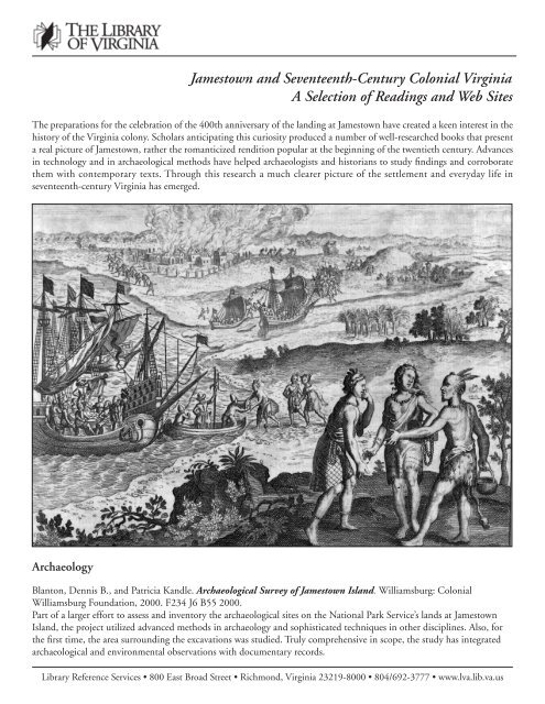 Jamestown and Seventeenth-Century Colonial - Library of Virginia