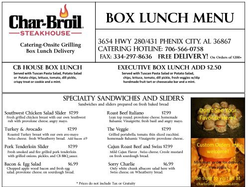 BOX LUNCH MENU
