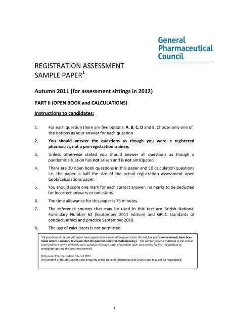 registration assessment sample paper - General Pharmaceutical ...
