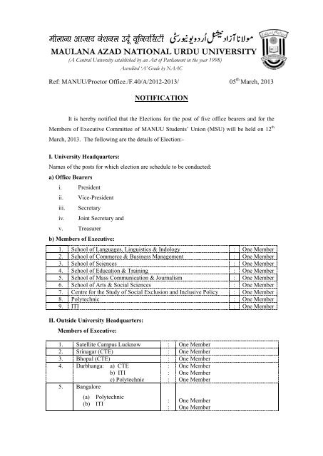 1. Election Notification - Maulana Azad National Urdu University
