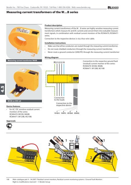 Measuring current transformers of the Wâ ¦B series - Bender