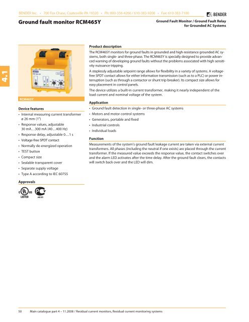 Ground fault monitor RCM465Y - Bender