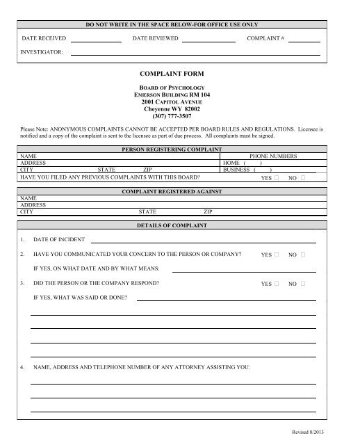 Complaint Form