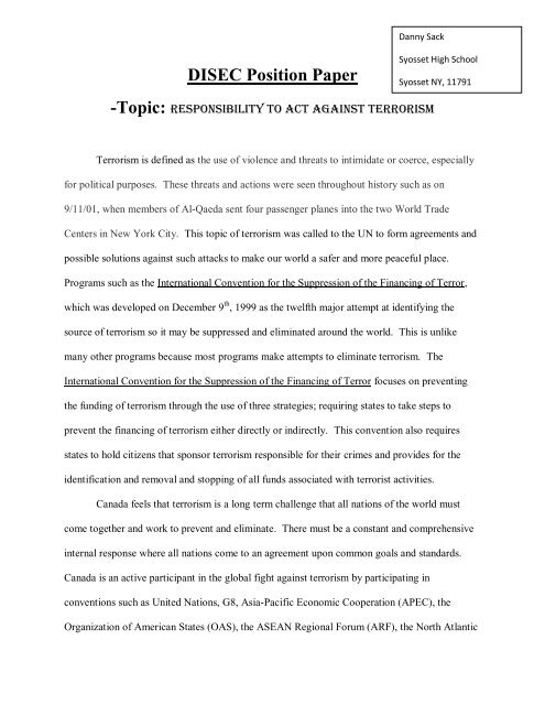 DISEC Position Paper Topic IDIA
