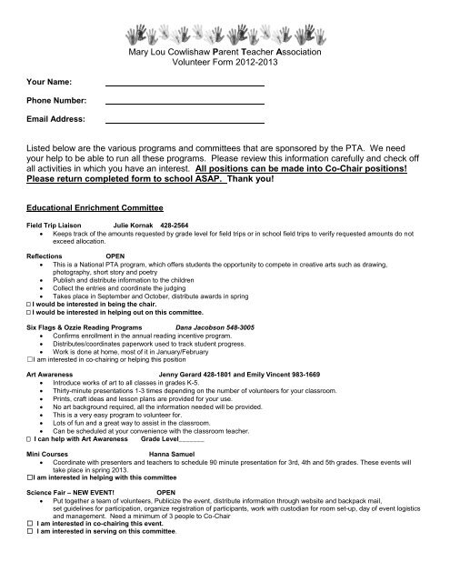 Parent Volunteer Thank You Poem