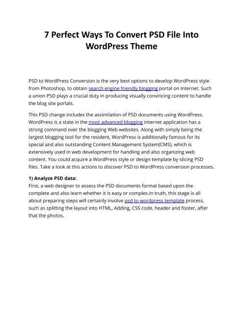 7 Perfect Ways To Convert PSD File Into WordPress Theme