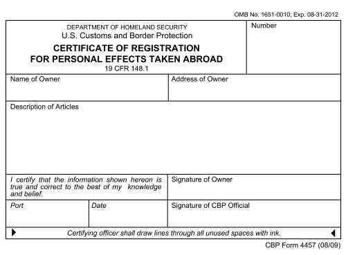 CBP Form 4457 - Forms
