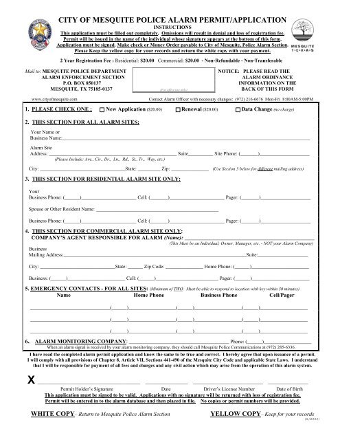 CITY OF MESQUITE POLICE ALARM PERMIT ... - IHR Security
