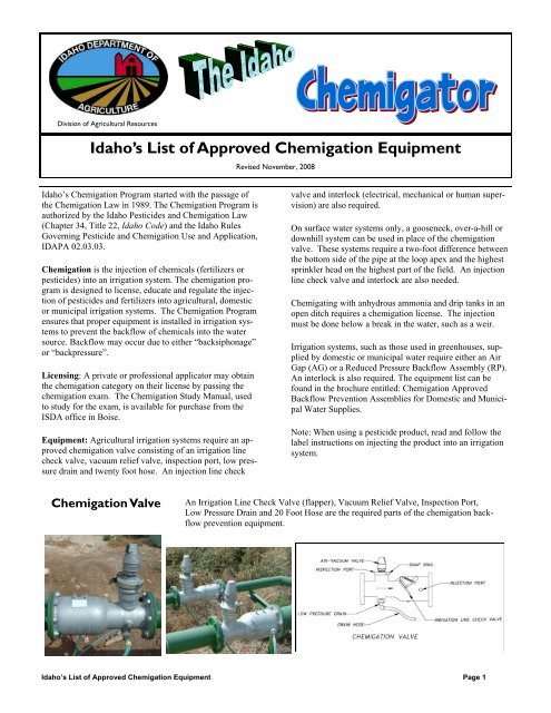 Idaho's List of Approved Chemigation Equipment