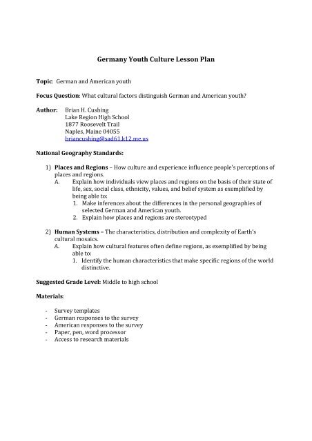 Germany Youth Culture Lesson Plan