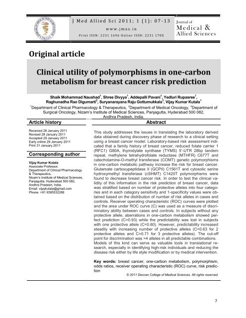 Clinical utility of polymorphisms in one-carbon metabolism for breast ...