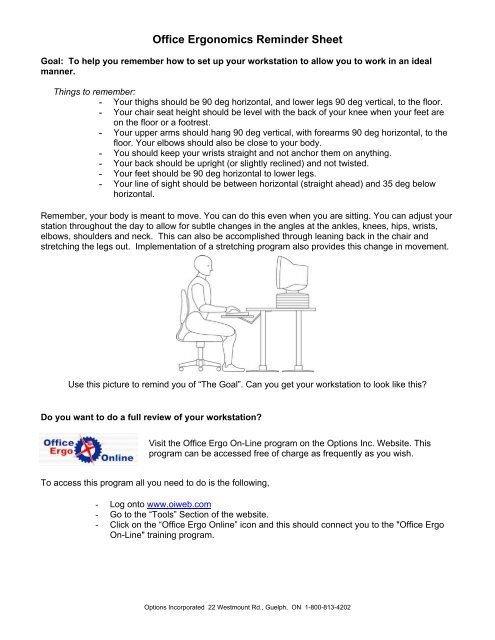 Office Ergonomics Reminder Sheet - Moorpark College