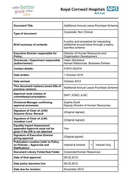 Additional Annual Leave Purchase Scheme - the Royal Cornwall ...