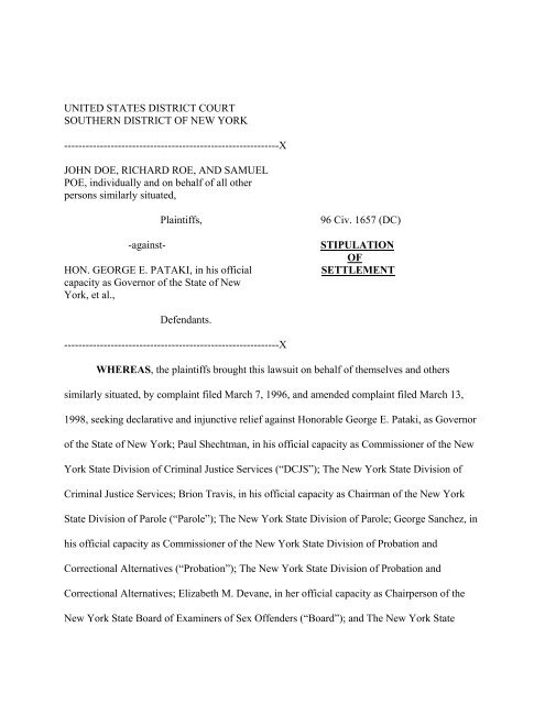 Stipulation of Settlement - Division of Criminal Justice Services