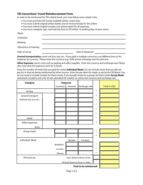 TEI Consortium: Travel Reimbursement Form - Text Encoding Initiative