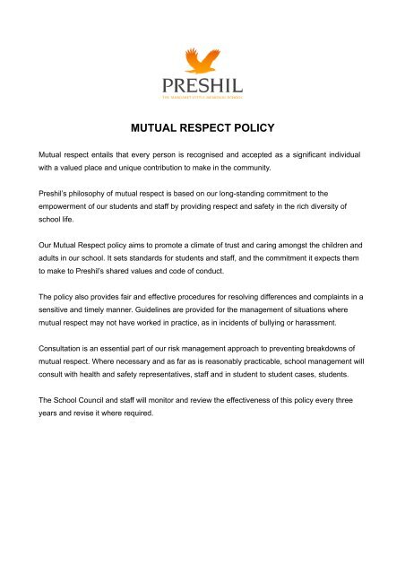 MUTUAL RESPECT POLICY - Preshil