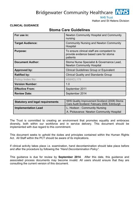 Stoma Care Guidelines - Halton and St Helens PCT