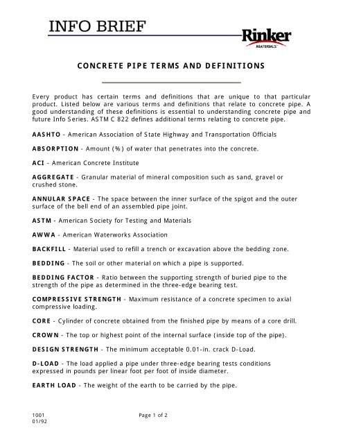 CONCRETE PIPE TERMS AND DEFINITIONS - Rinker Materials