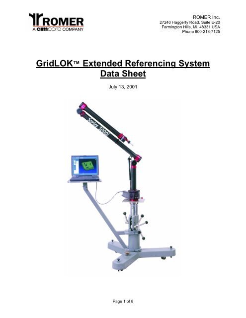 ROMER CIMCORE PRODUCT DATA SHEET
