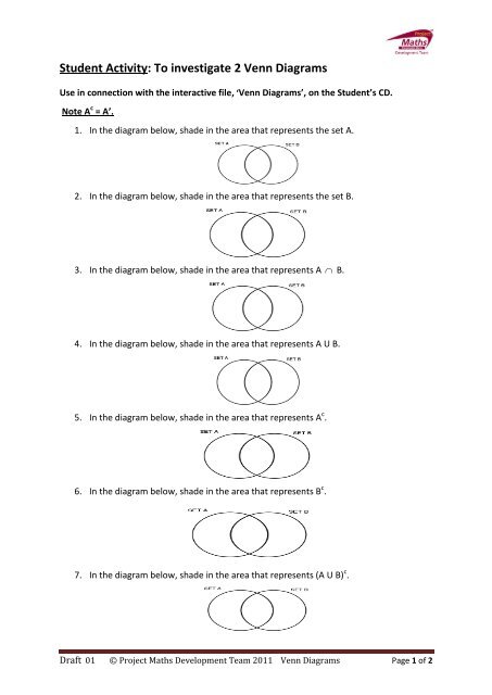 Student Activity: To investigate 2 Venn Diagrams - Project Maths