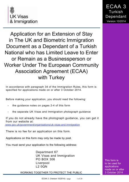 Form ECAA 3 Turkish Dependant - UK Border Agency - the Home ...