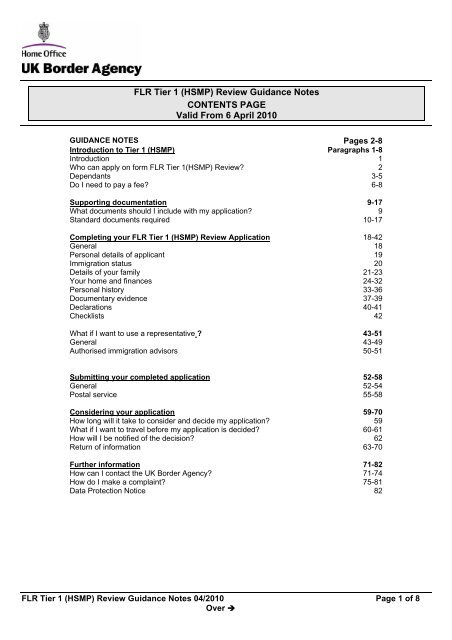 FLR Tier 1 (HSMP) - UK Border Agency - the Home Office