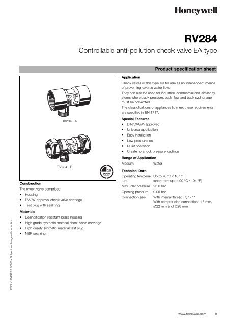 Controllable anti-pollution check valve EA type - Automatikcentret