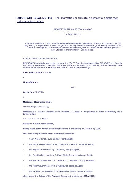 IMPORTANT LEGAL NOTICE - The information on this site is subject ...