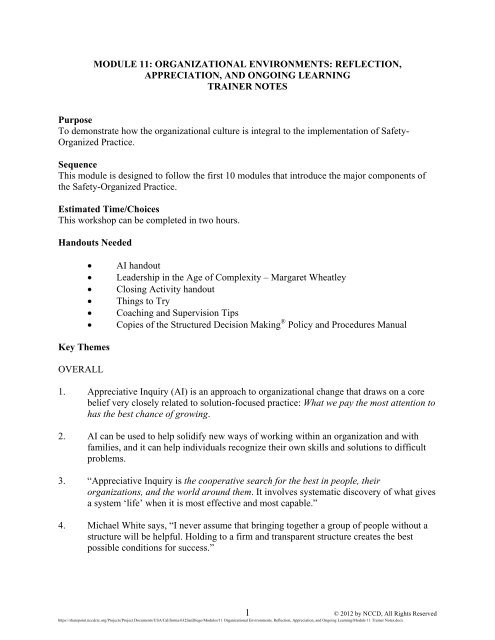 Module 11 Trainer Notes - Bay Area Academy