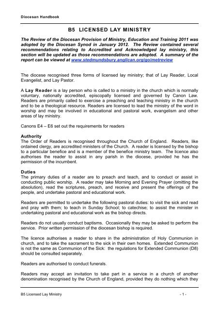 B5 LICENSED LAY MINISTRY