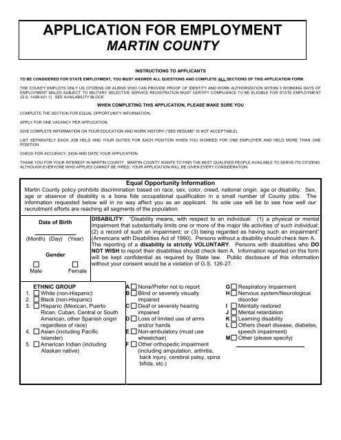 Martin County Job Application Form