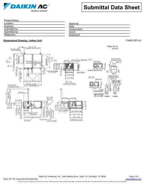 Submittal Data Sheet Proj