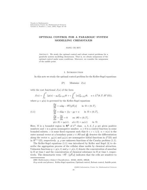 Optimal Control For A Parabolic System Modelling