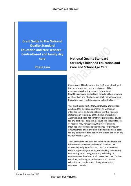 Draft Guide to the National Quality Standard