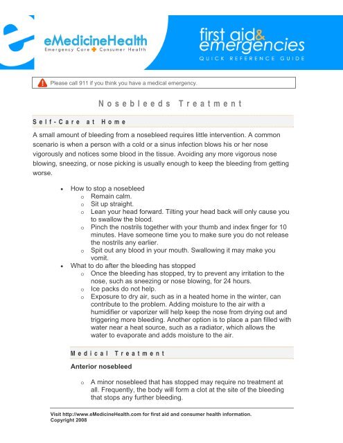 Nosebleeds Treatment - First Aid & Emergencies Quick Reference ...